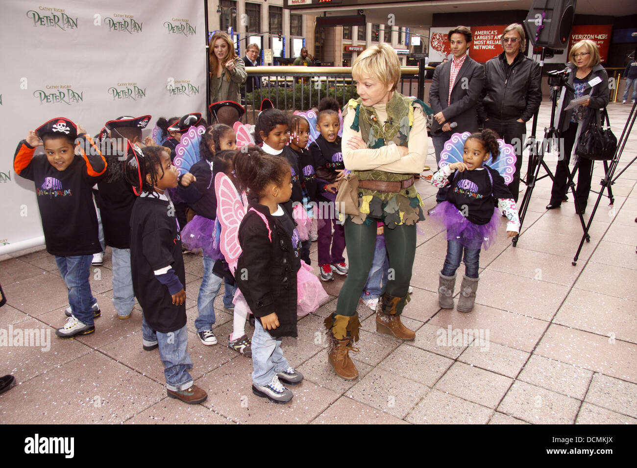 Cathy Rigby in costume as Peter Pan greets children from the Garden of ...