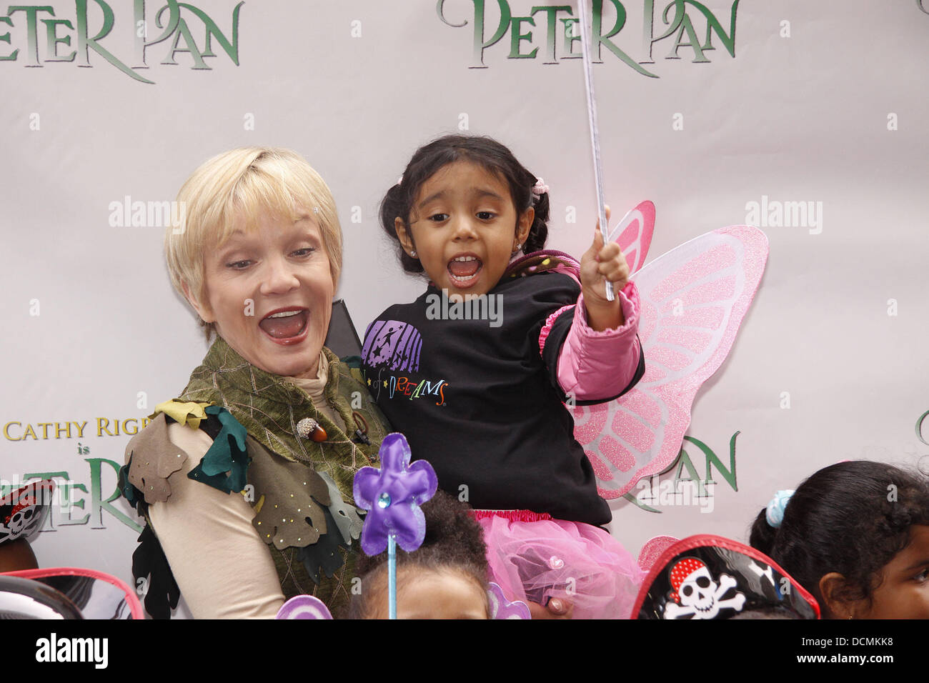 Cathy Rigby in costume as Peter Pan greets children from the Garden of ...