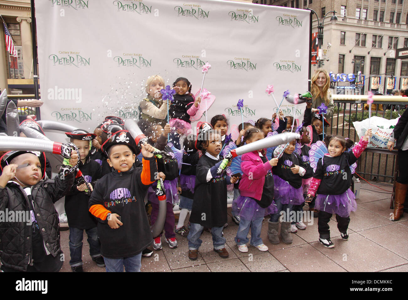 Cathy Rigby in costume as Peter Pan greets children from the Garden of ...