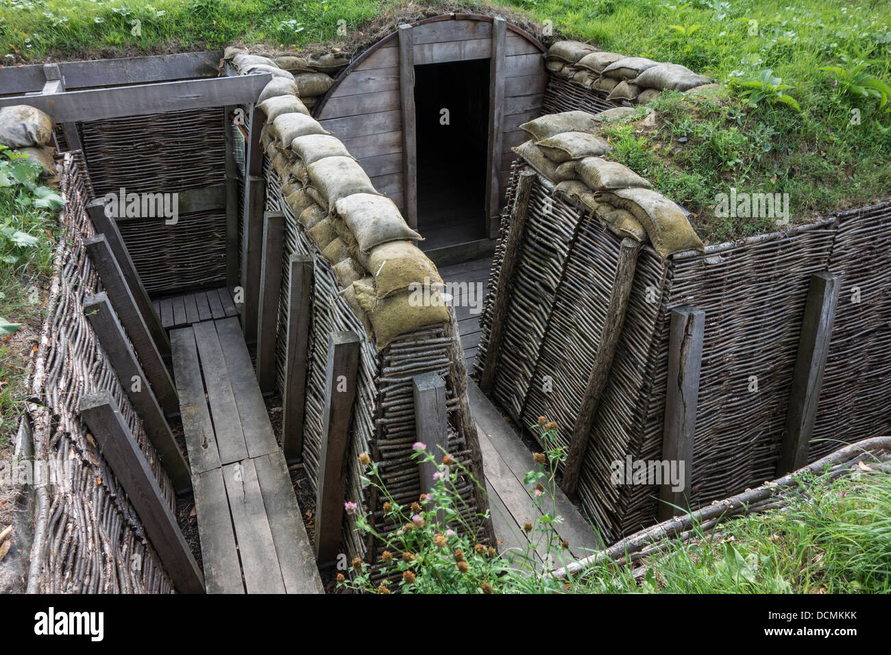 German First World War One trench showing Heinrich shelter, wooden ...