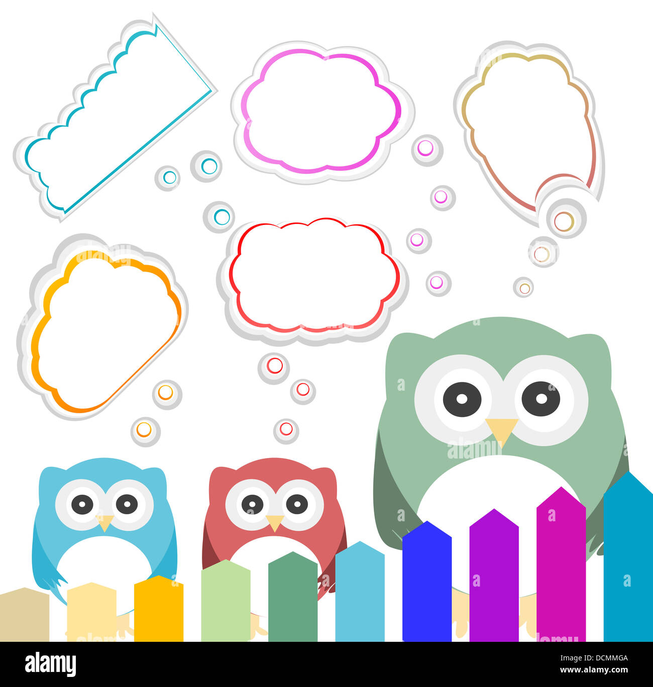 happy owl family with speech bubble Stock Photo - Alamy