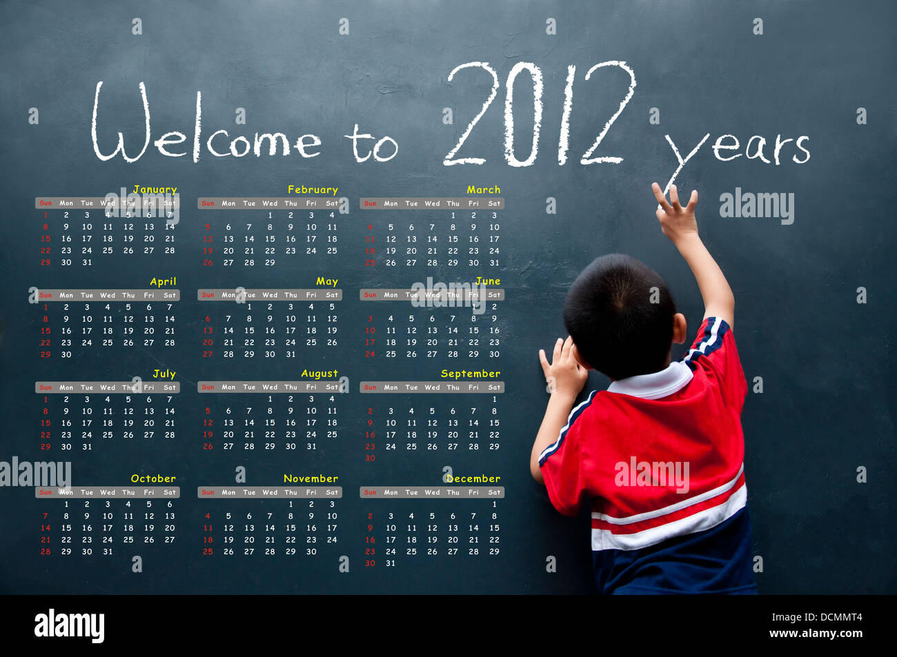 2012 calendar with a boy Stock Photo - Alamy