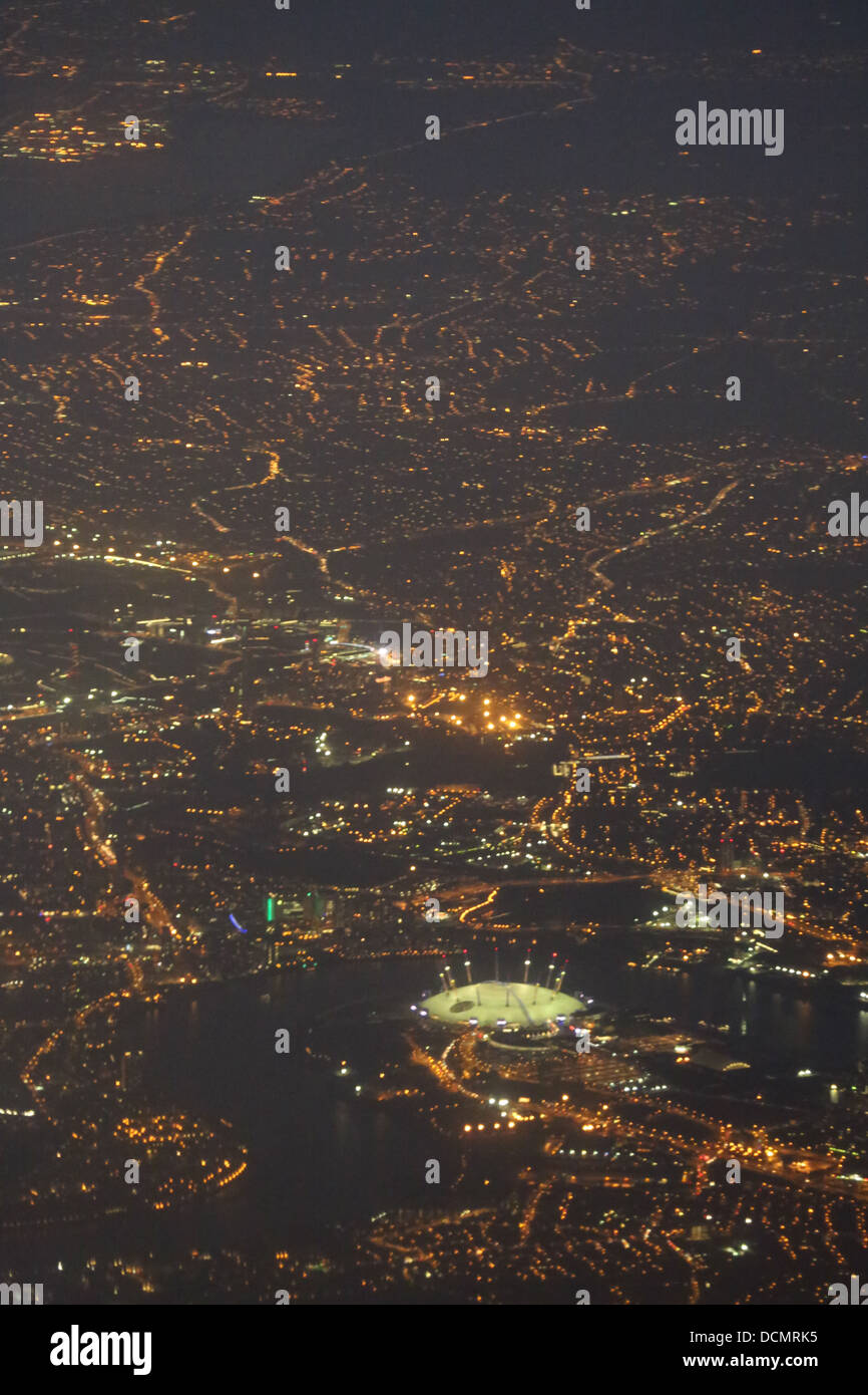 City of London (including 'The Dome' or O2 Arena) at night, as seen ...