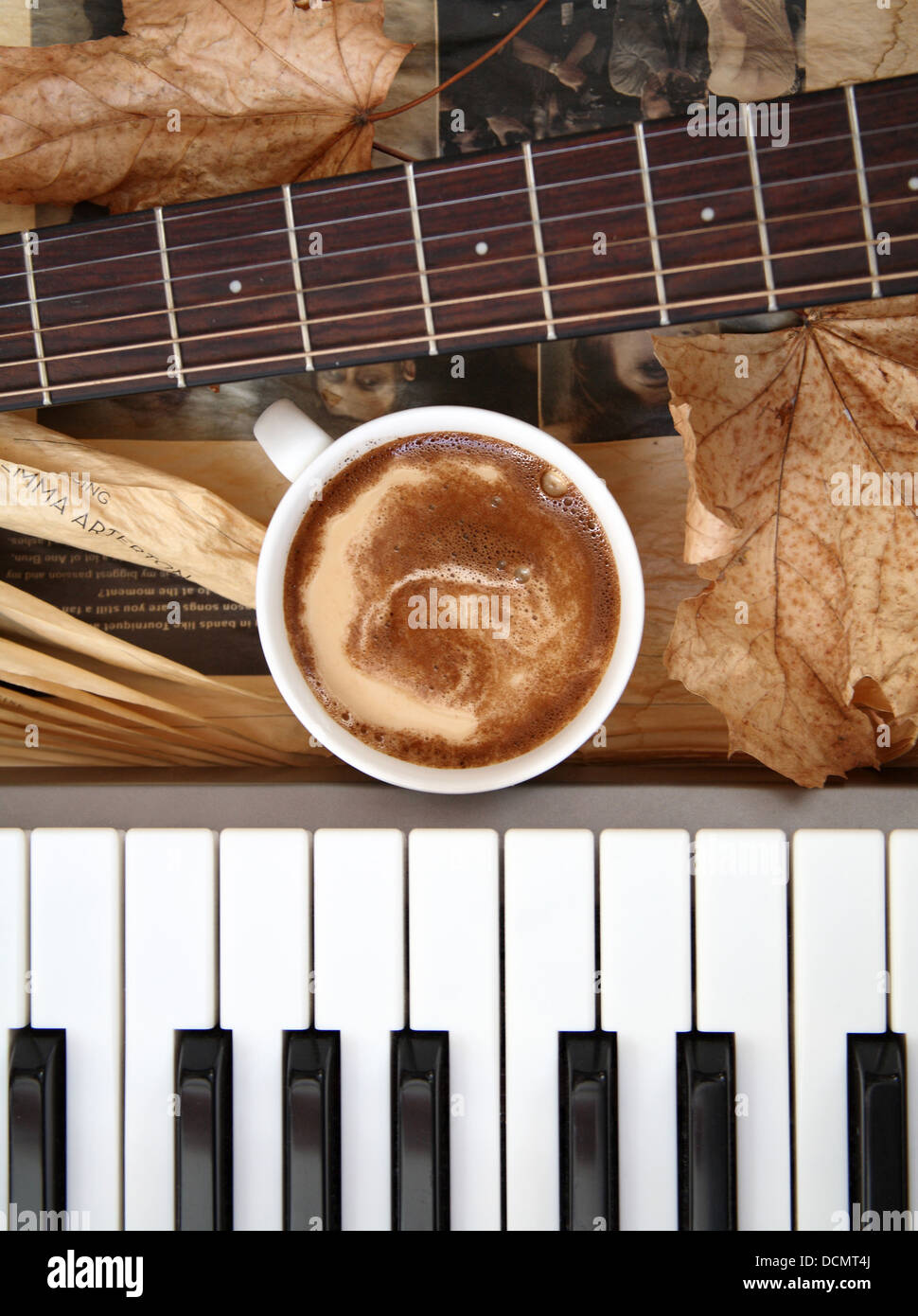 cup of coffee and musical instruments Stock Photo - Alamy