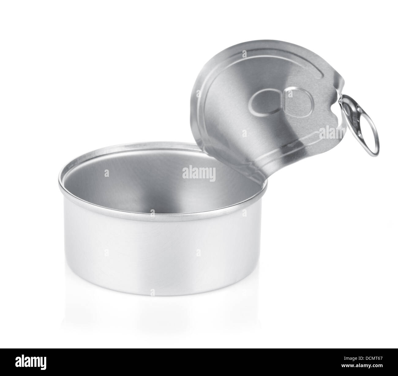 Empty opened tin can. Isolated on white background Stock Photo - Alamy