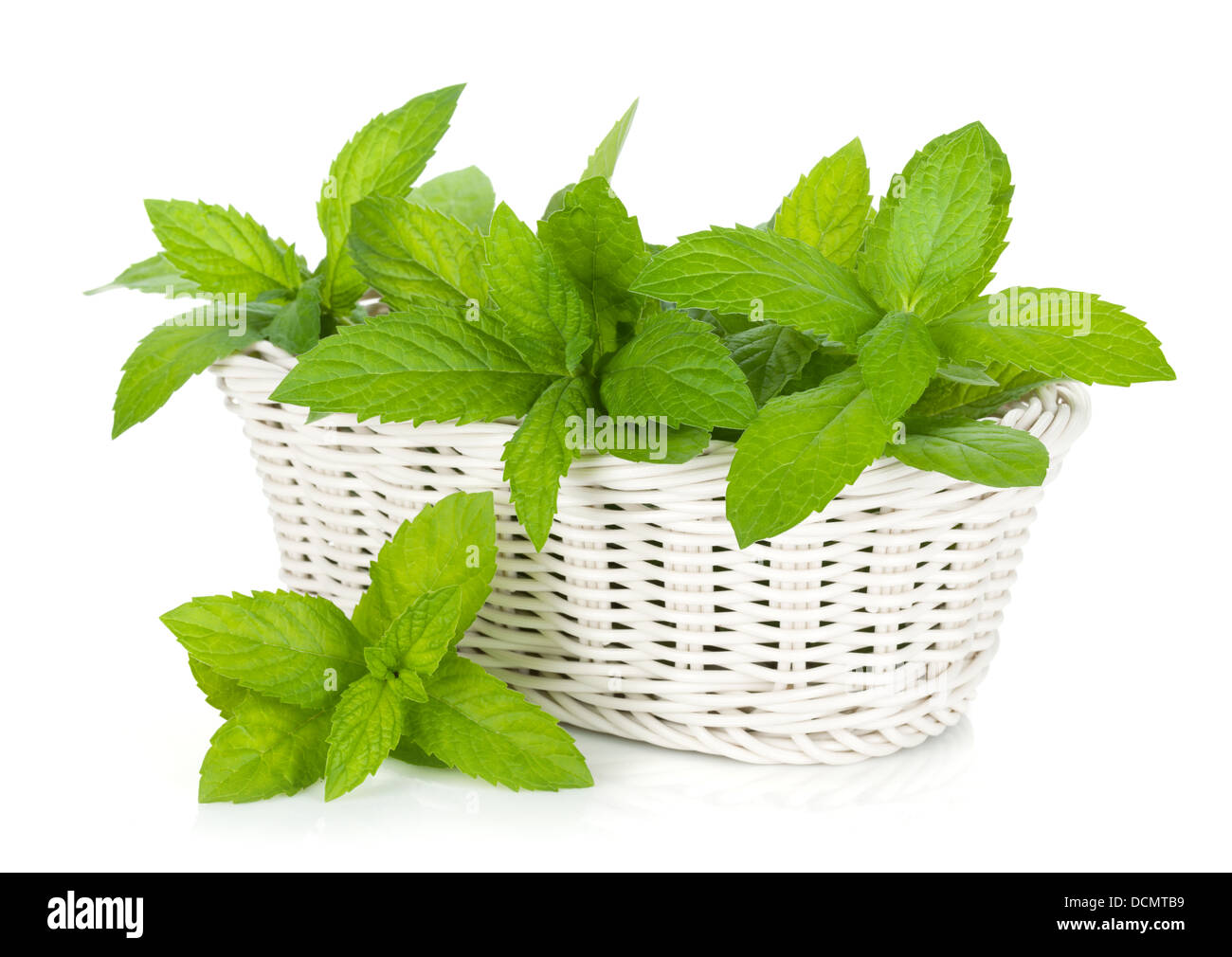 Basket of fresh mint. Isolated on white background Stock Photo - Alamy