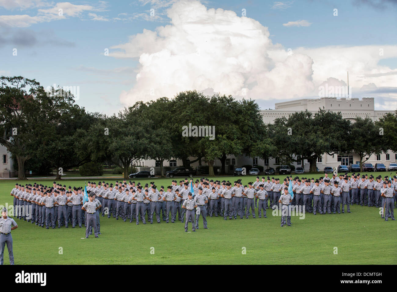 Citadel freshmen known as knobs line up in formation before the oath ...