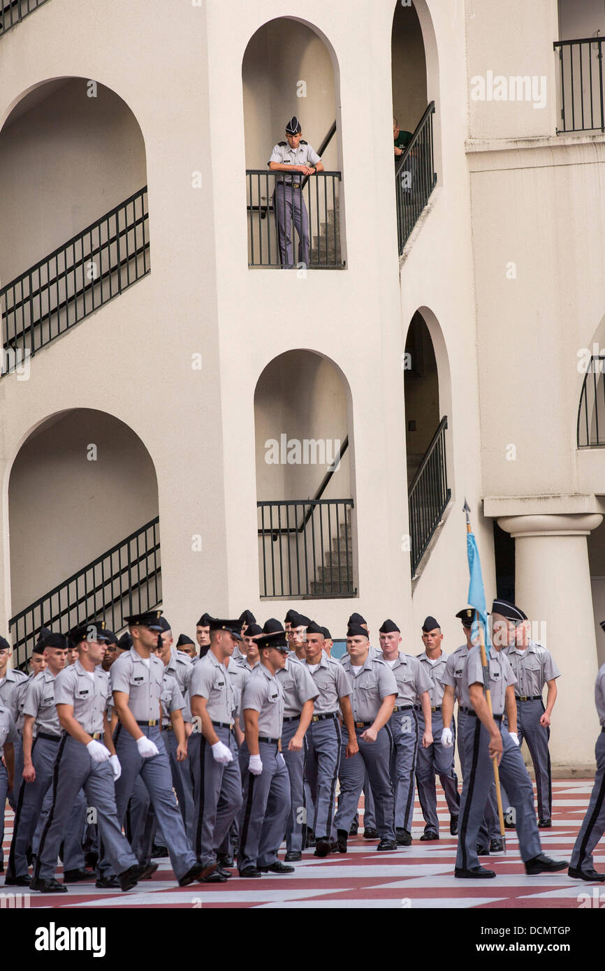 An upperclassman watches Citadel freshmen known as knobs in their new ...
