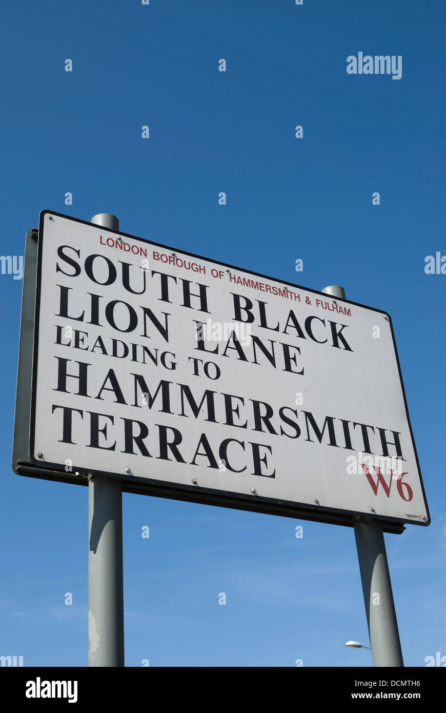 street name sign for south black lion lane and hammersmith terrace ...