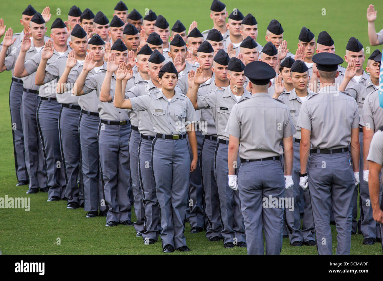 Citadel freshmen known as knobs take the oath to the school in their ...