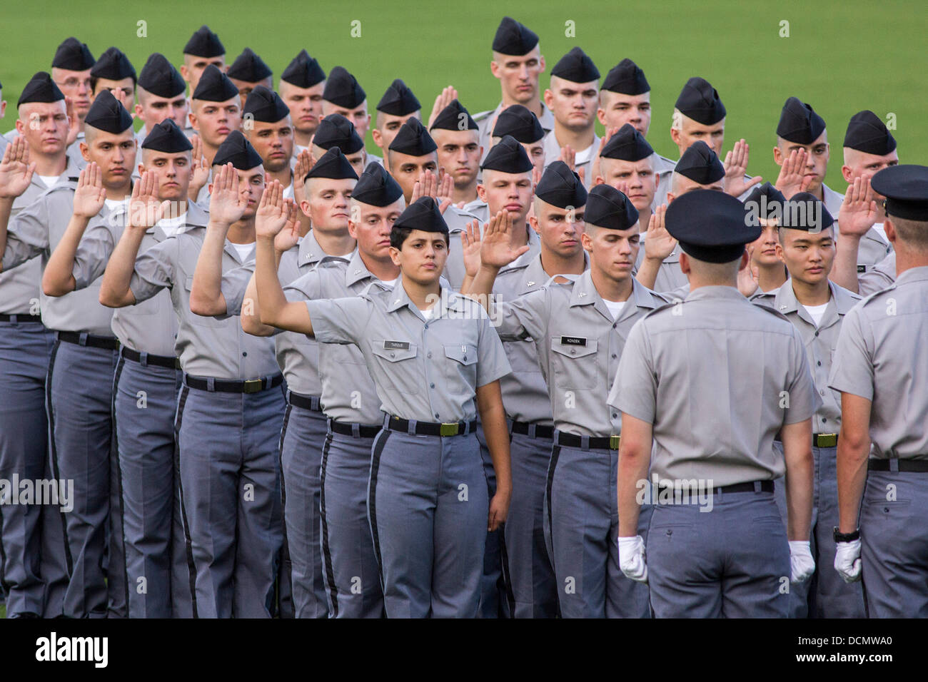 Citadel freshmen known as knobs take the oath to the school in their ...