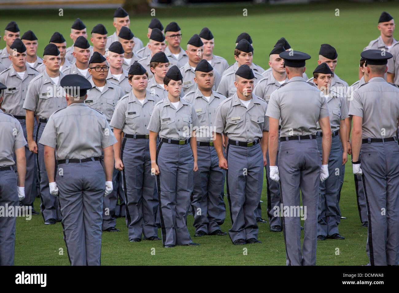 Citadel freshmen known as knobs line up during close formation drills ...