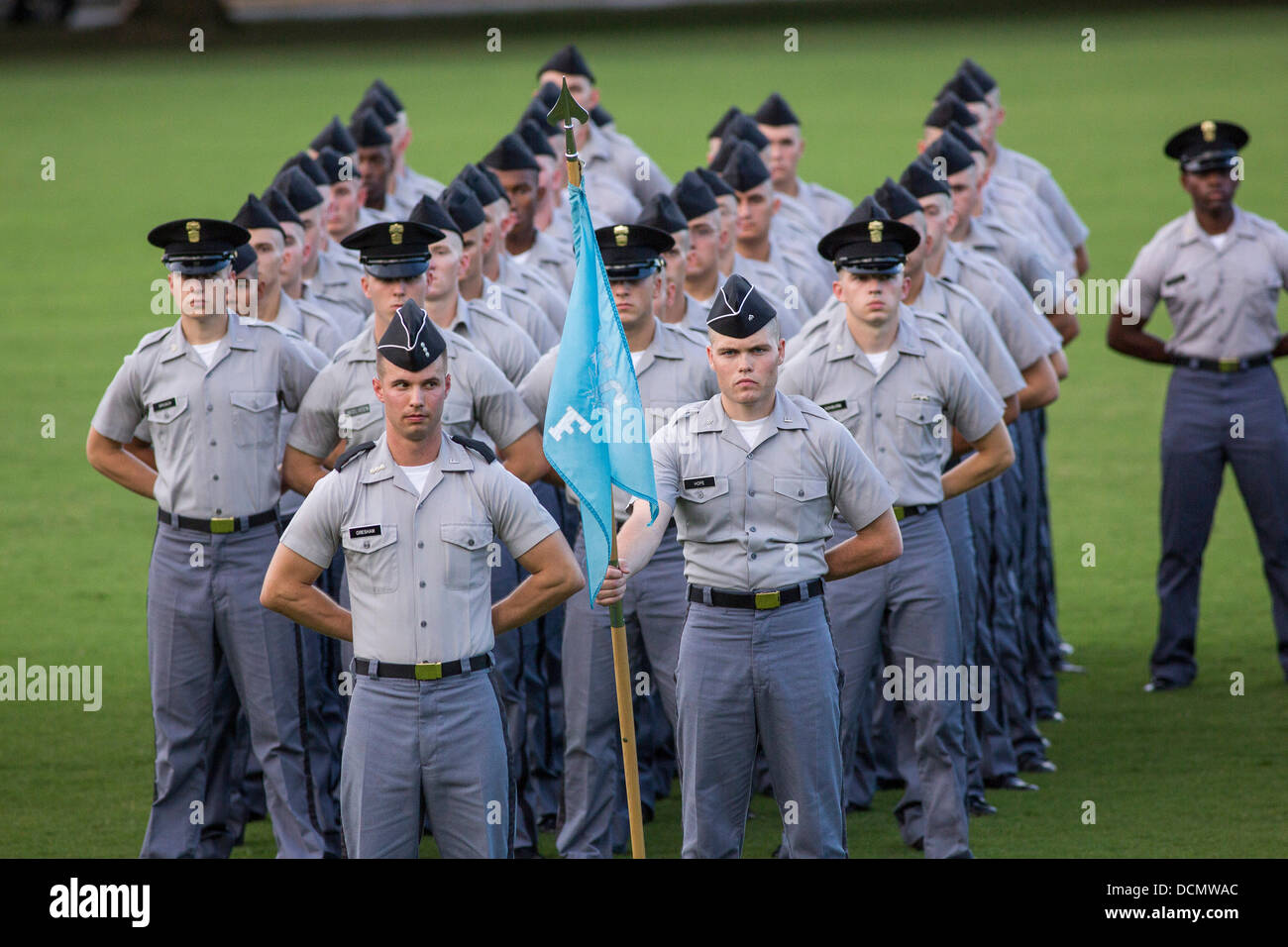 Citadel freshmen known as knobs line up during close formation drills ...