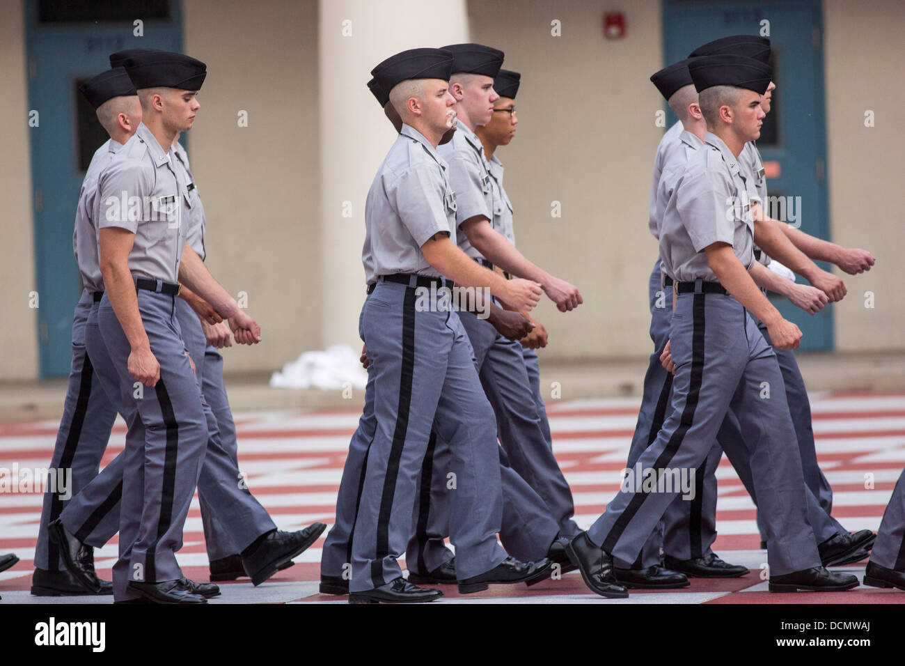 Citadel freshmen known as knobs march during close formation drills for ...