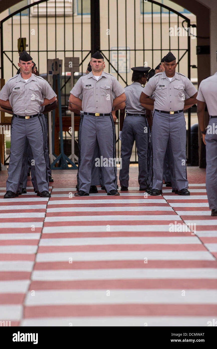 Citadel freshmen known as knobs line up during close formation drills ...