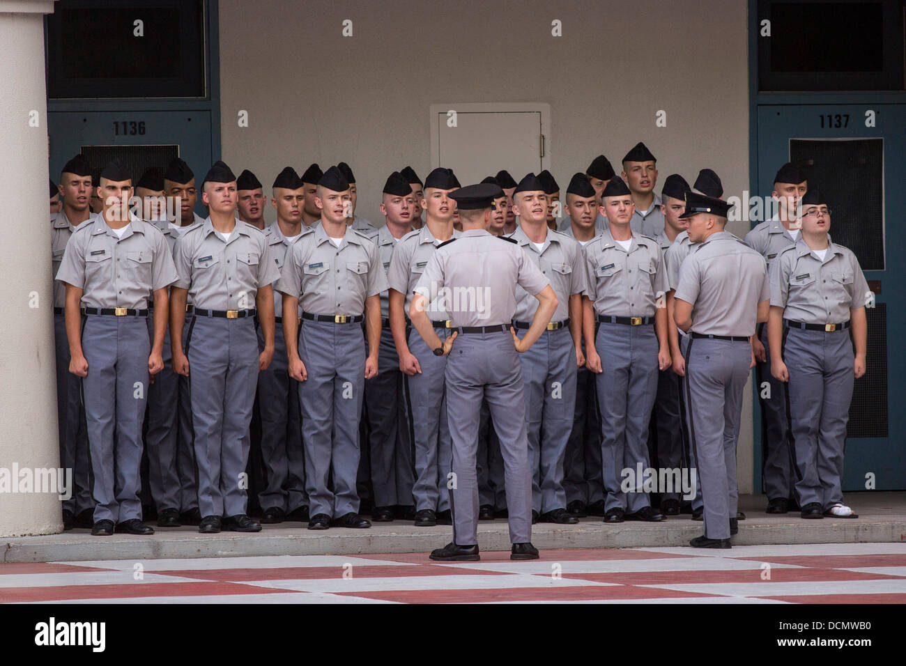 Citadel freshmen known as knobs line up during close formation drills ...