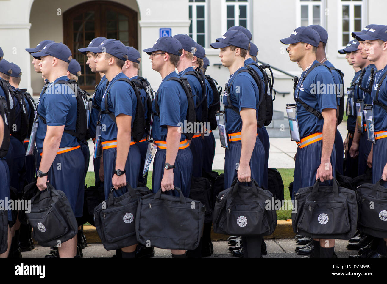 Citadel freshmen known as knobs line up as they spend their first day ...