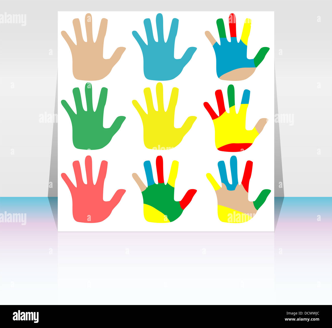 Abstract background with a hands and posters Stock Photo - Alamy