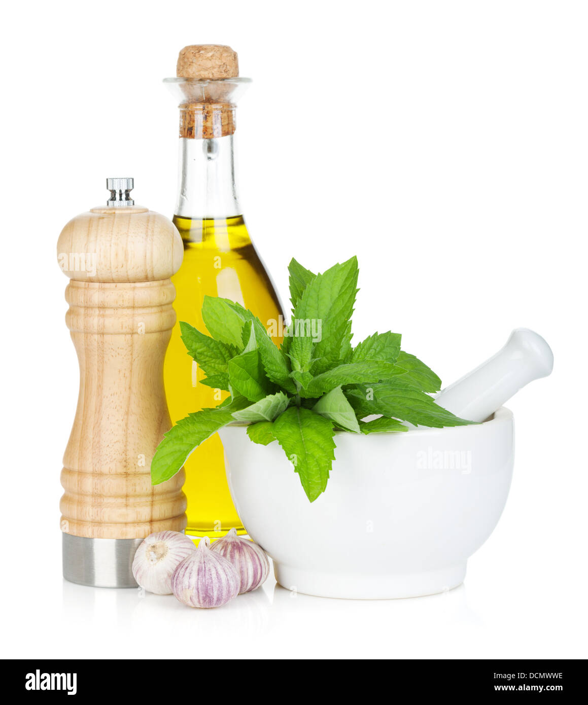 Condiments and herbs. Isolated on white background Stock Photo - Alamy