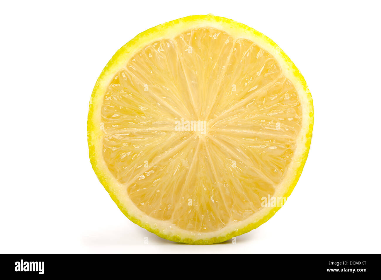 Single cross section of yellow lemon, isolated on white backgrou Stock ...