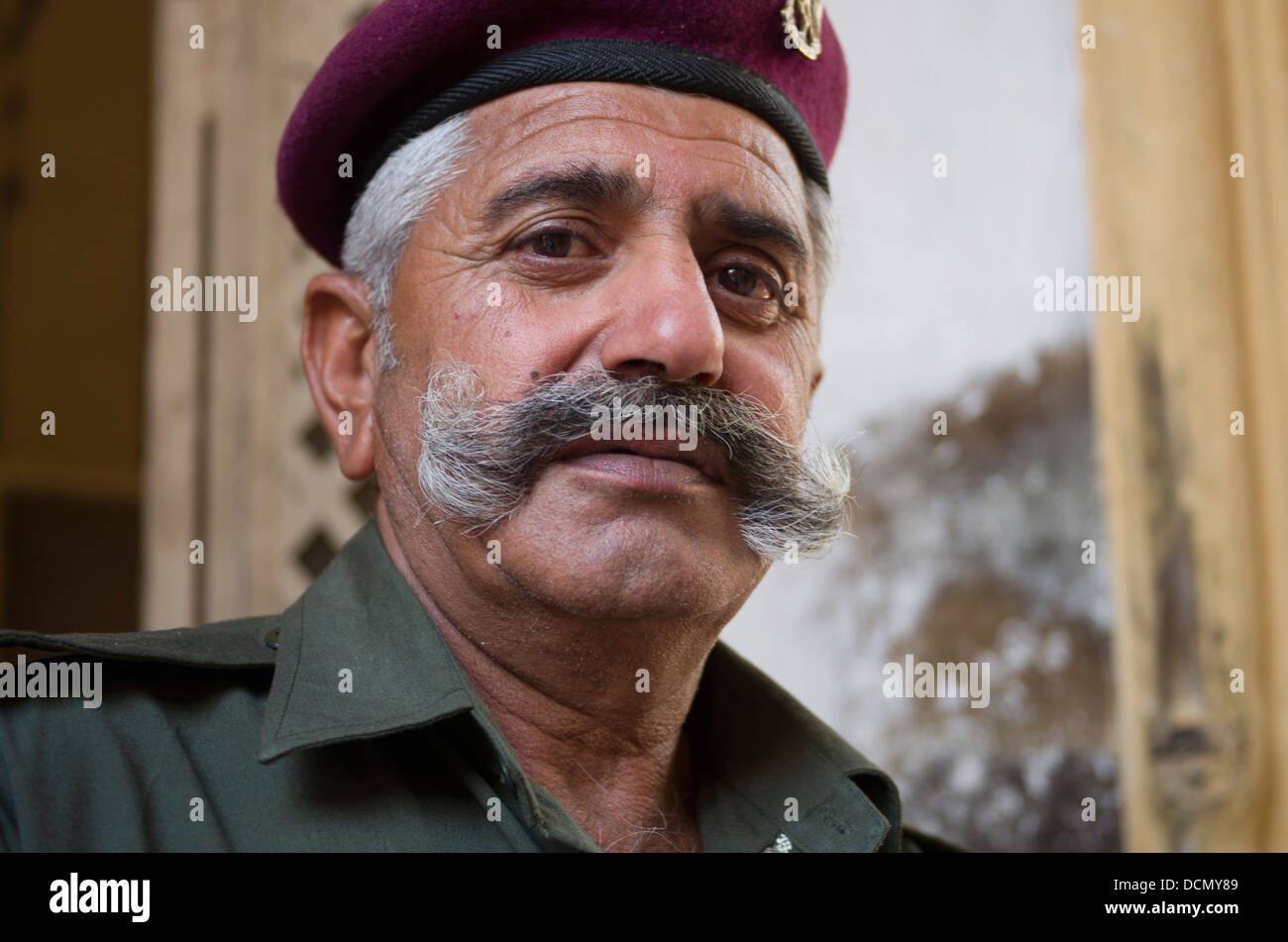 Indian guard with fantastic mustache and beret at Meherangarh Fort ...
