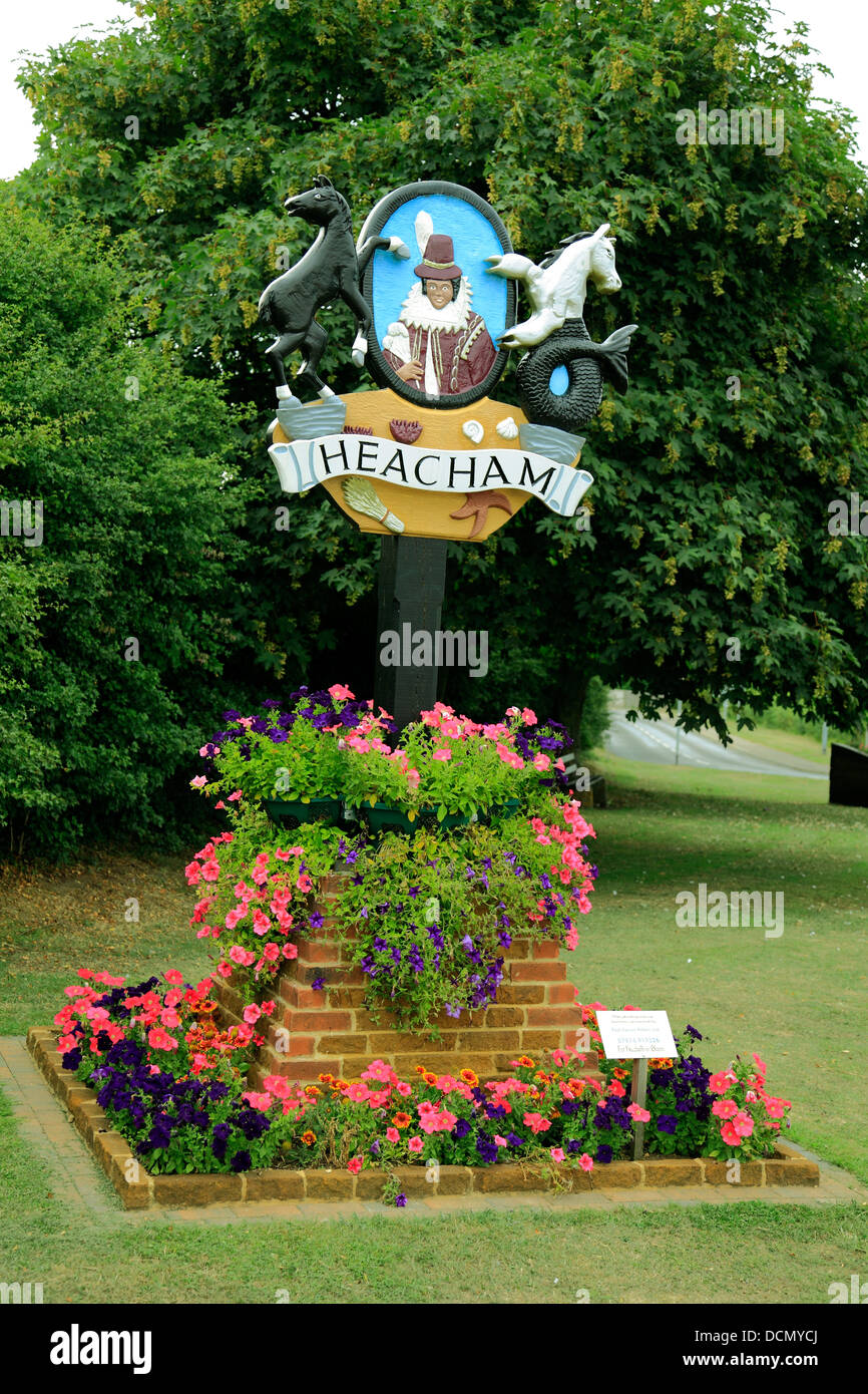 Heacham, Village sign, Pocahontas portrait, Norfolk, England UK signs ...