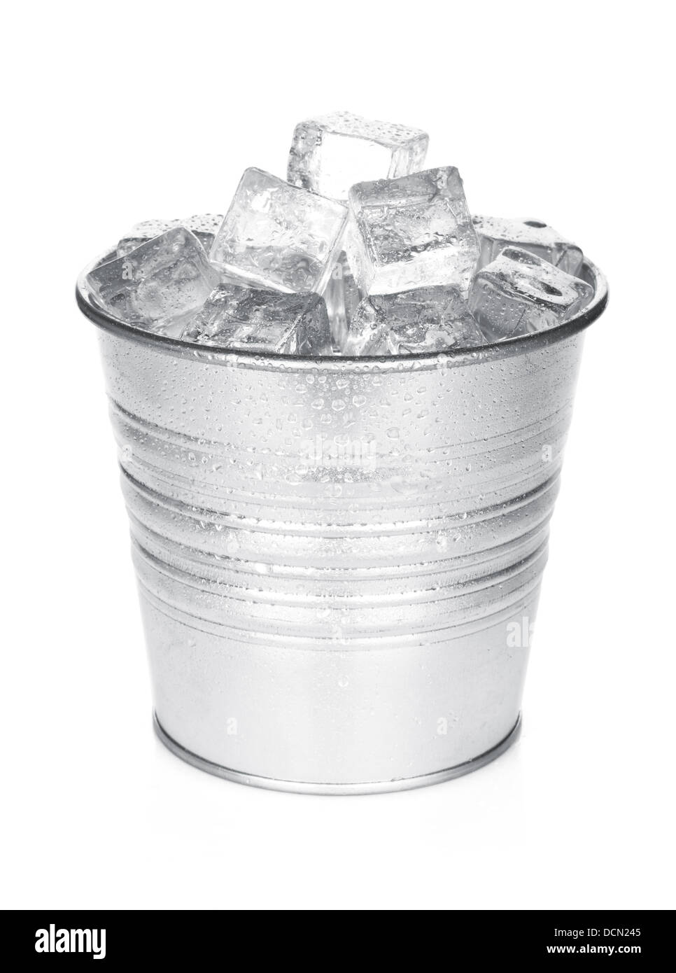 Bucket with ice cubes. Isolated on white background Stock Photo - Alamy