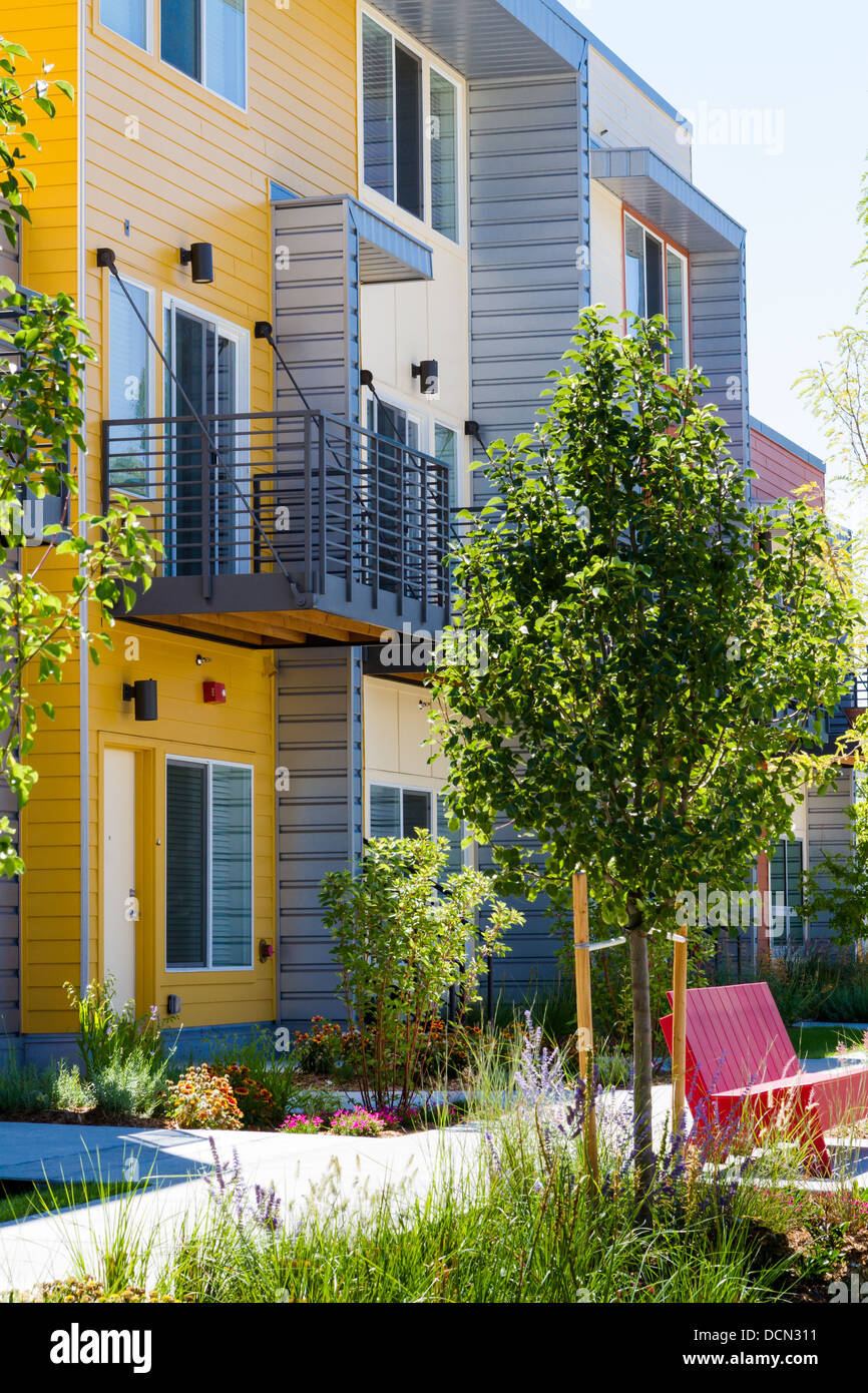 Modern arapartment complex painted in bright colors Stock Photo - Alamy