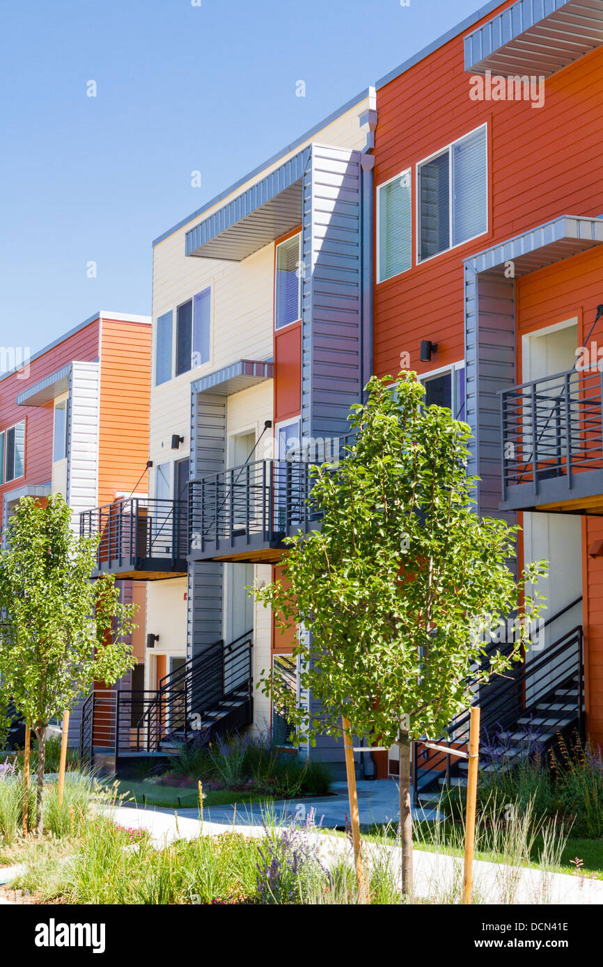 Modern arapartment complex painted in bright colors Stock Photo - Alamy