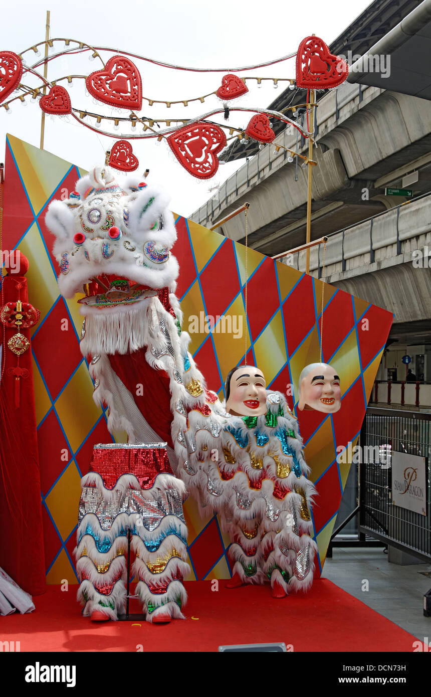 Dragon display and sky train, Chinese New Year in Bangkok, Thailand ...