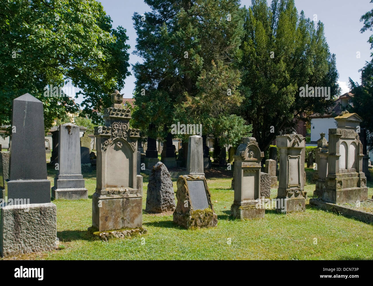 detail of a jewish graveyard with lots of gravestones in Freiburg ...