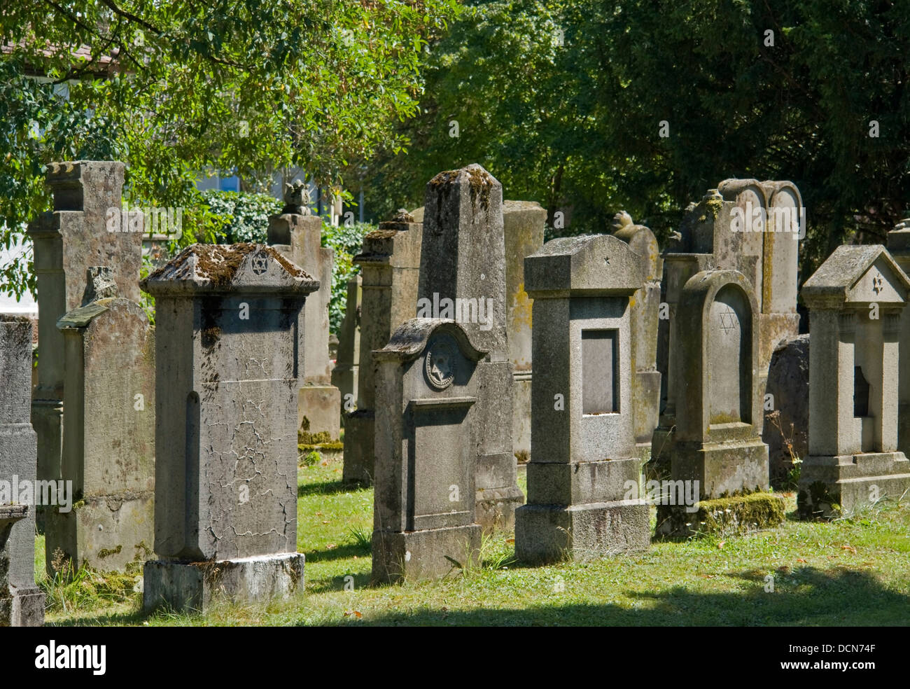 detail of a jewish graveyard with lots of gravestones in Freiburg ...