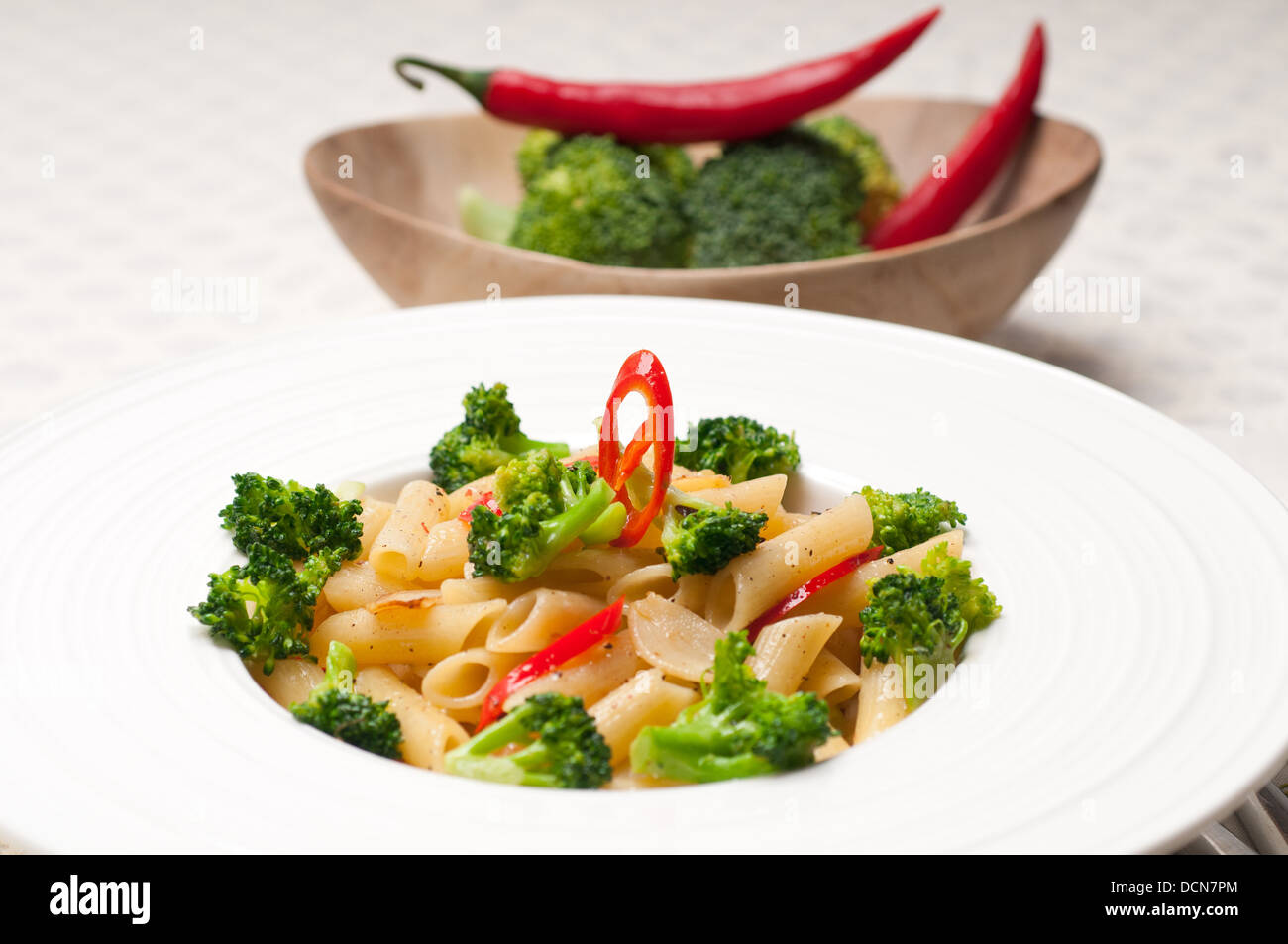 Italian penne pasta with broccoli and chili pepper Stock Photo - Alamy