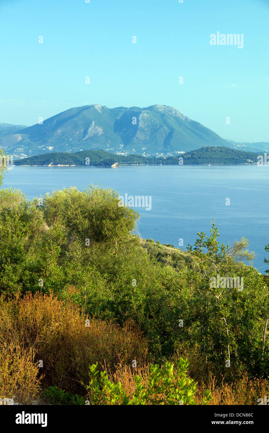 View looking towards Skorpios Island from hill above Spartochori ...