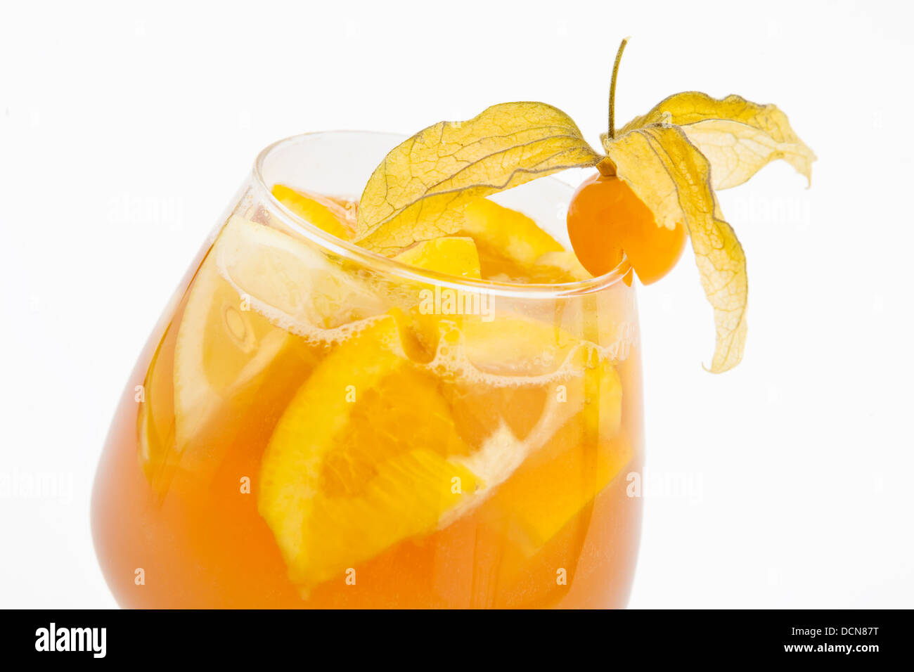 A delicious mix of orange and lemon in a glass beaker decorated Stock ...