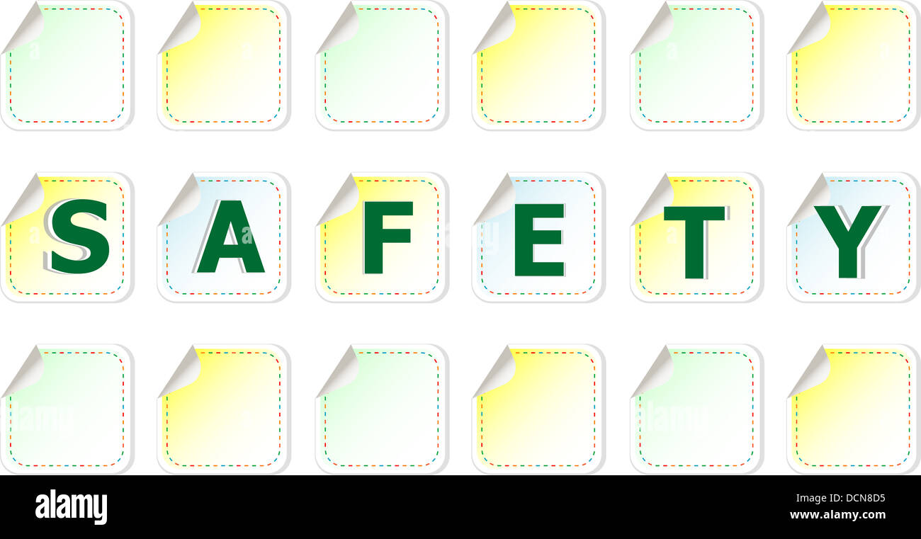 The word Safety on a stickers label tag set Stock Photo - Alamy