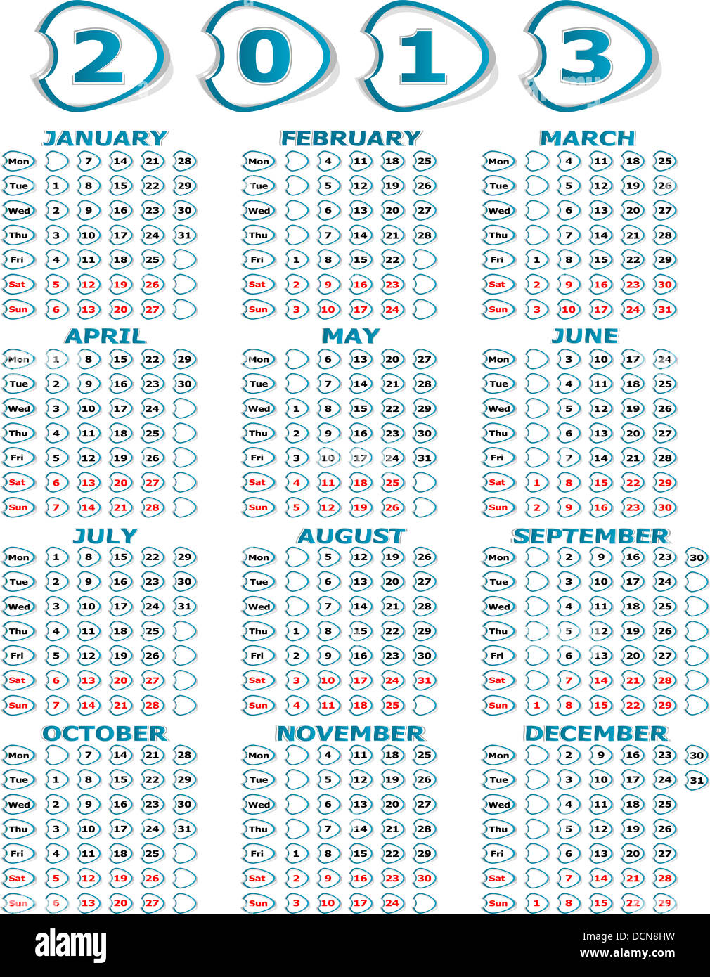 Simple 2013 year calendar Stock Photo - Alamy