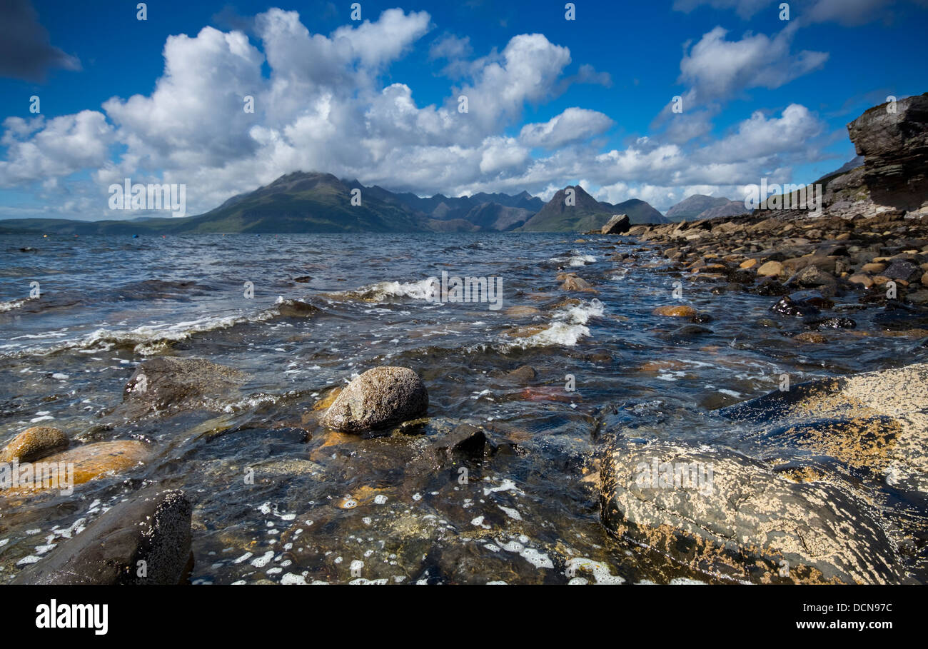View towards the Black Cuillin mountains across Loch Scavaig from the ...