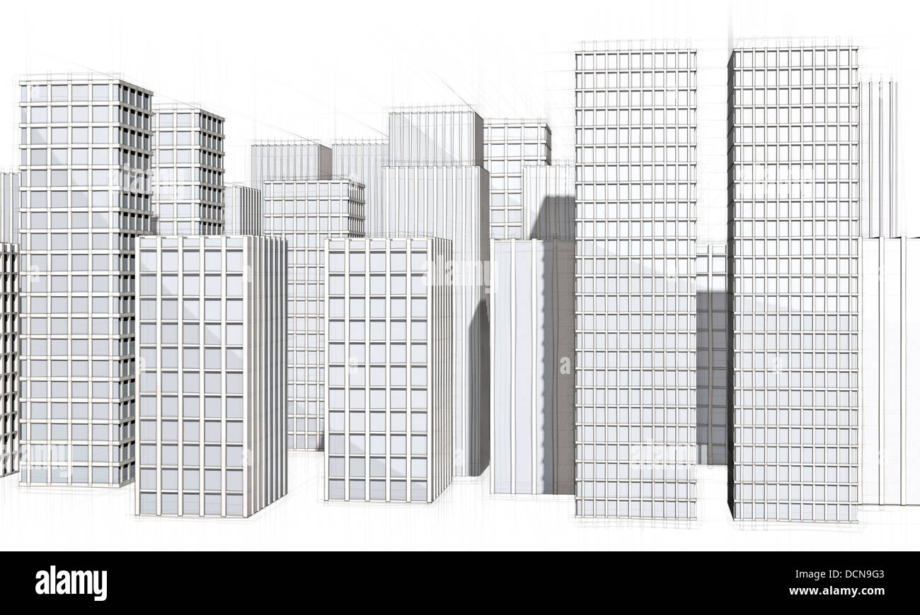 drawing of cityscape with skyscraper Stock Photo - Alamy