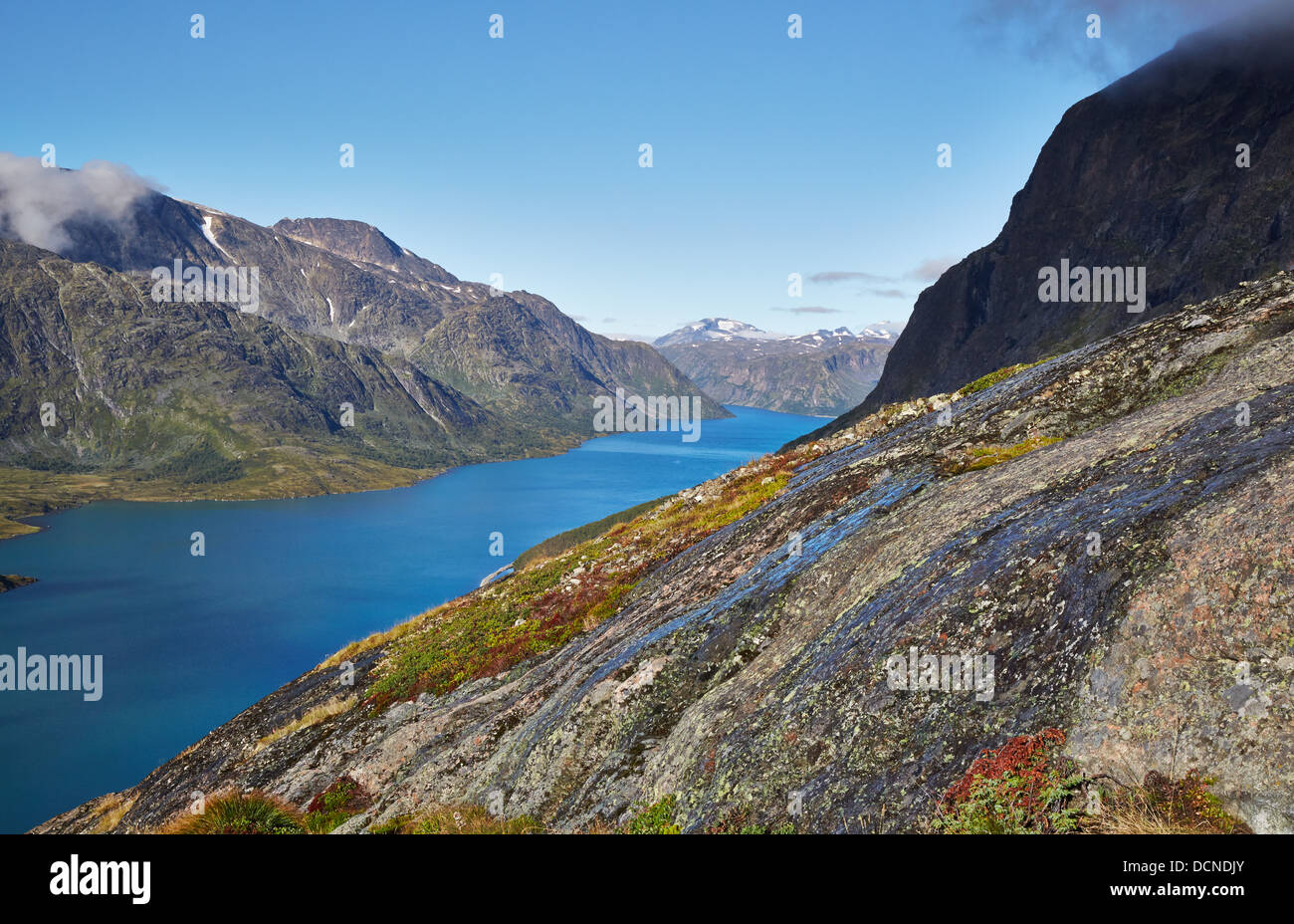 Lake Gjende looking towards Memurubu from the ascent to the Besseggen ...