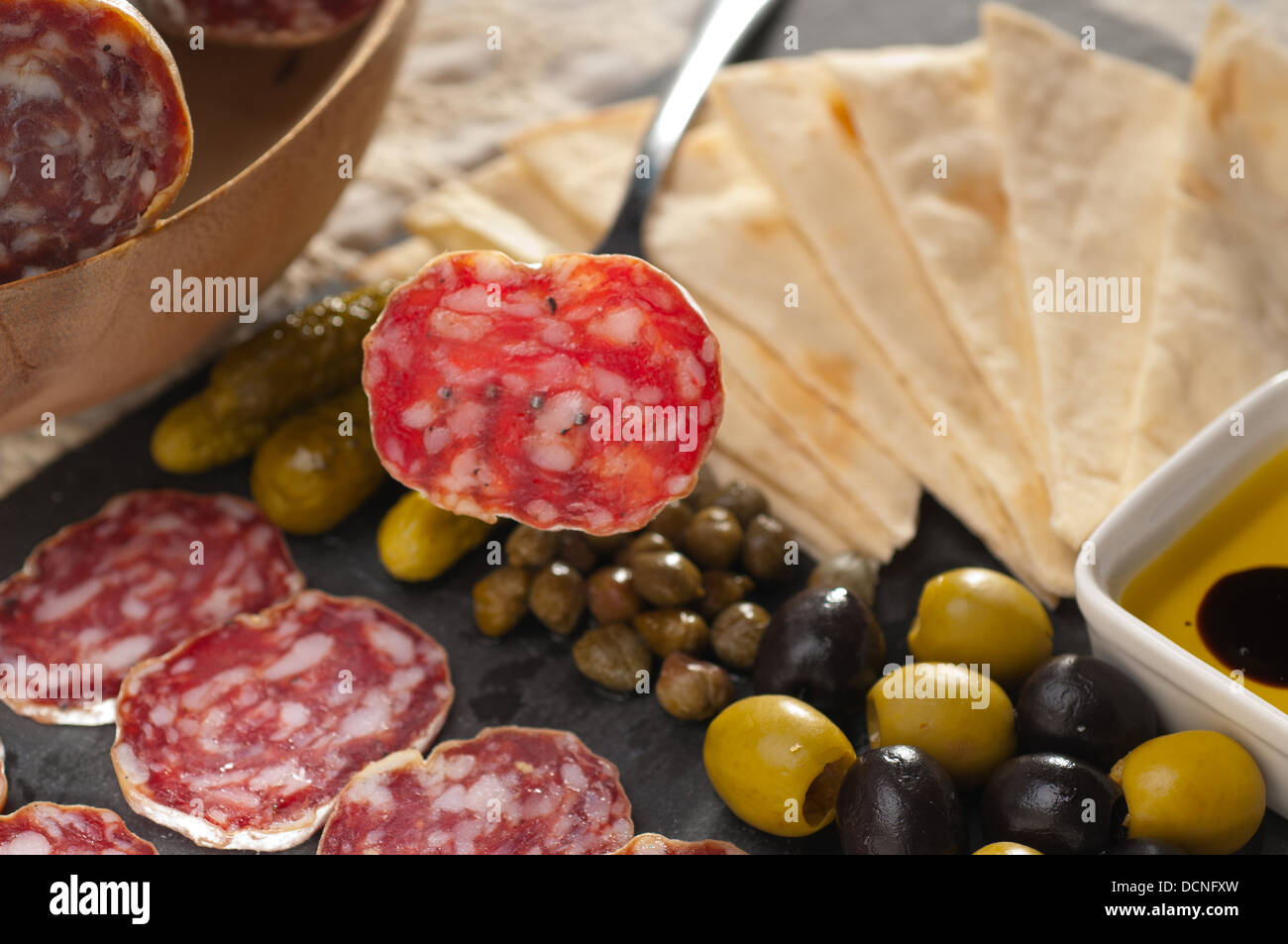 cold cut platter with pita bread and pickles Stock Photo - Alamy