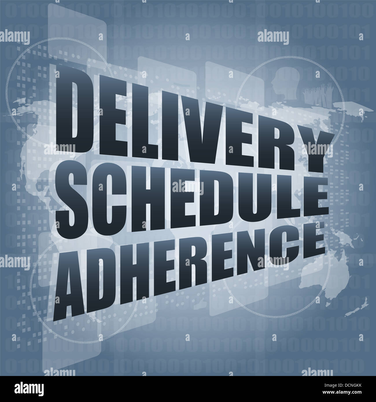 delivery schedule adherence words on digital screen with world map ...