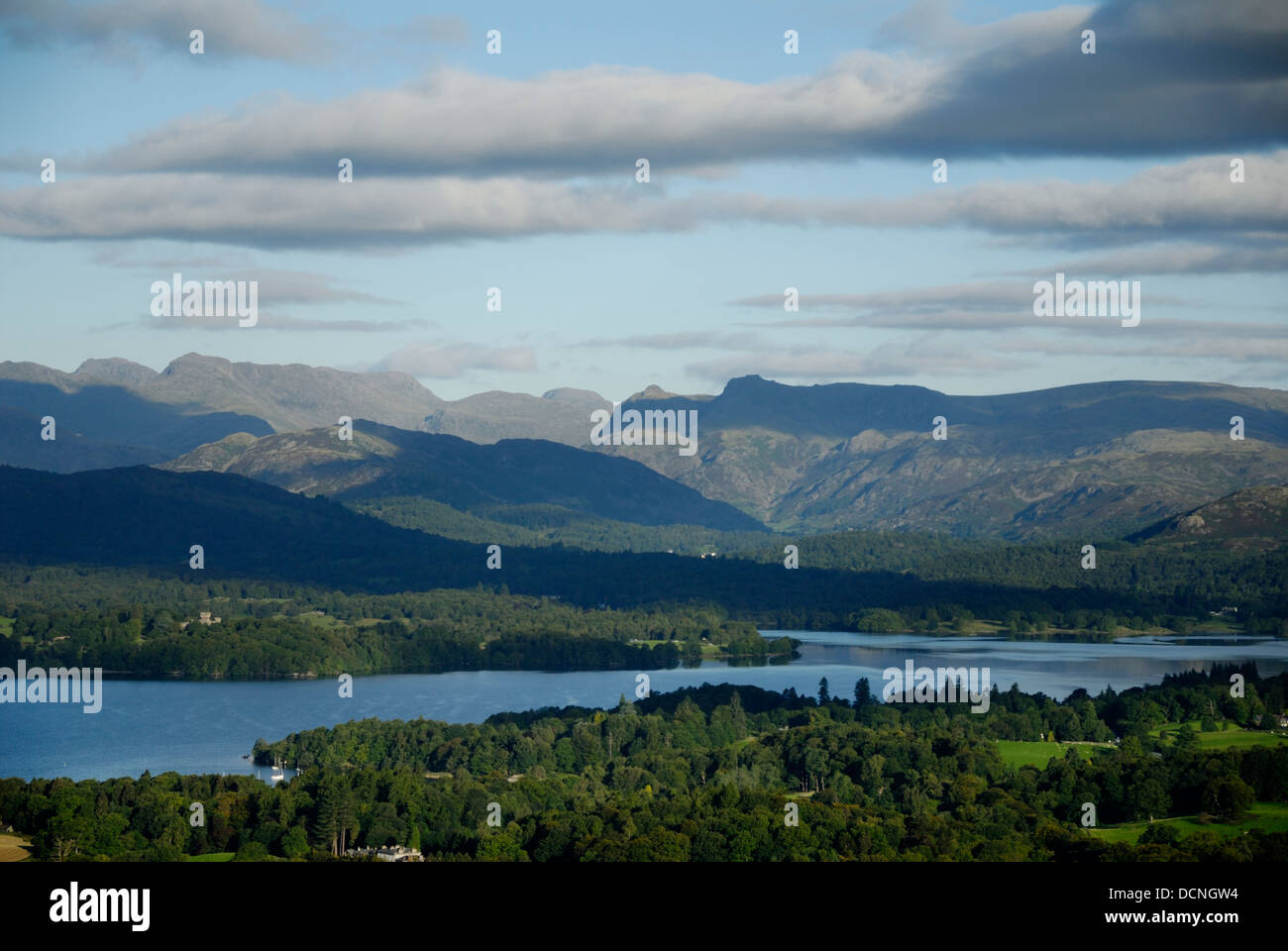 Lake Windermere with Mountains in distance,Langdale pikes, Bowfell ...