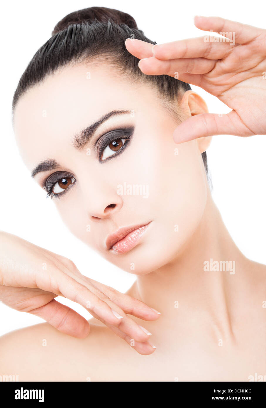 female face hands Stock Photo - Alamy