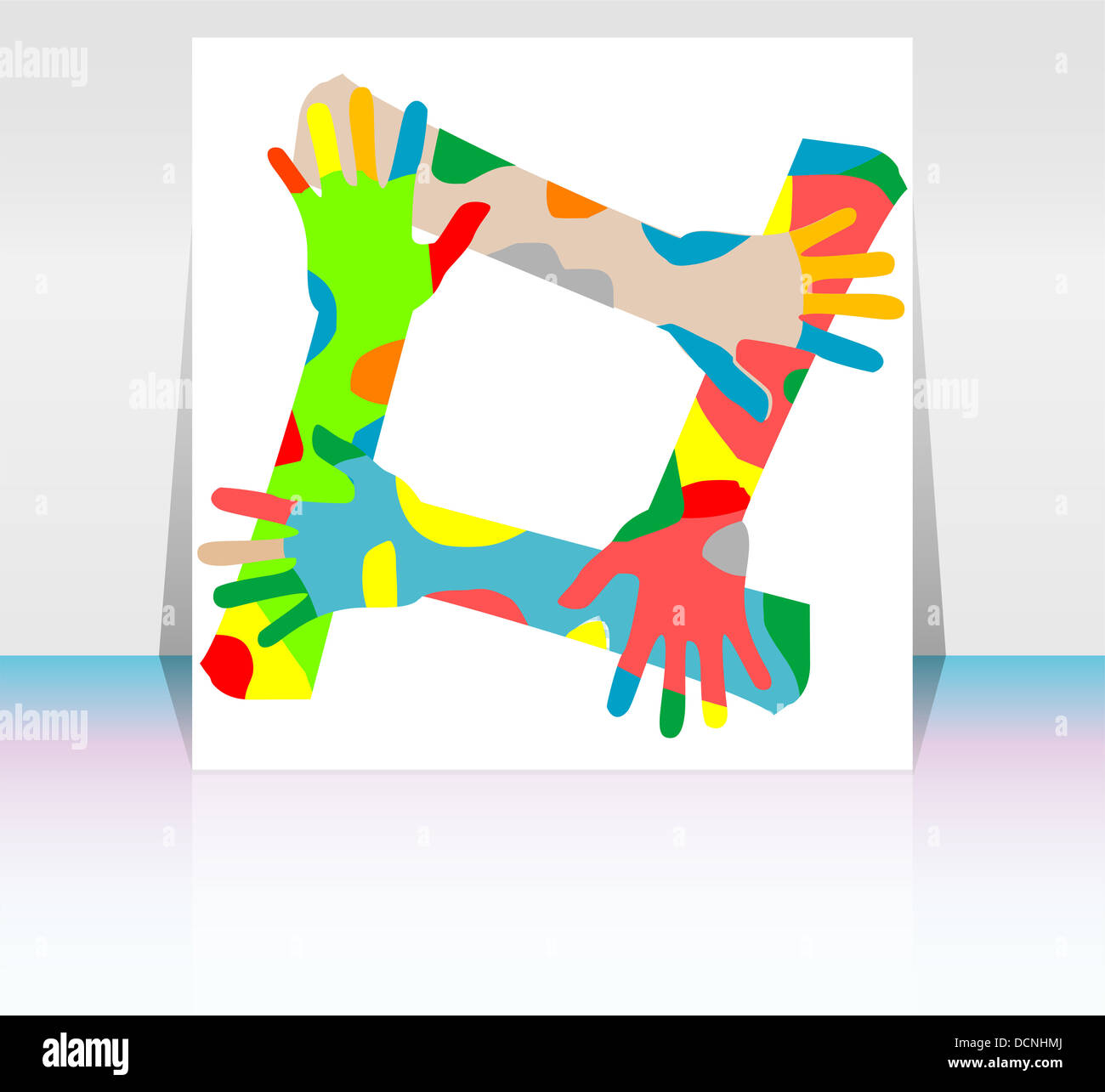 flyer or cover design with happy collaborating hands Stock Photo - Alamy