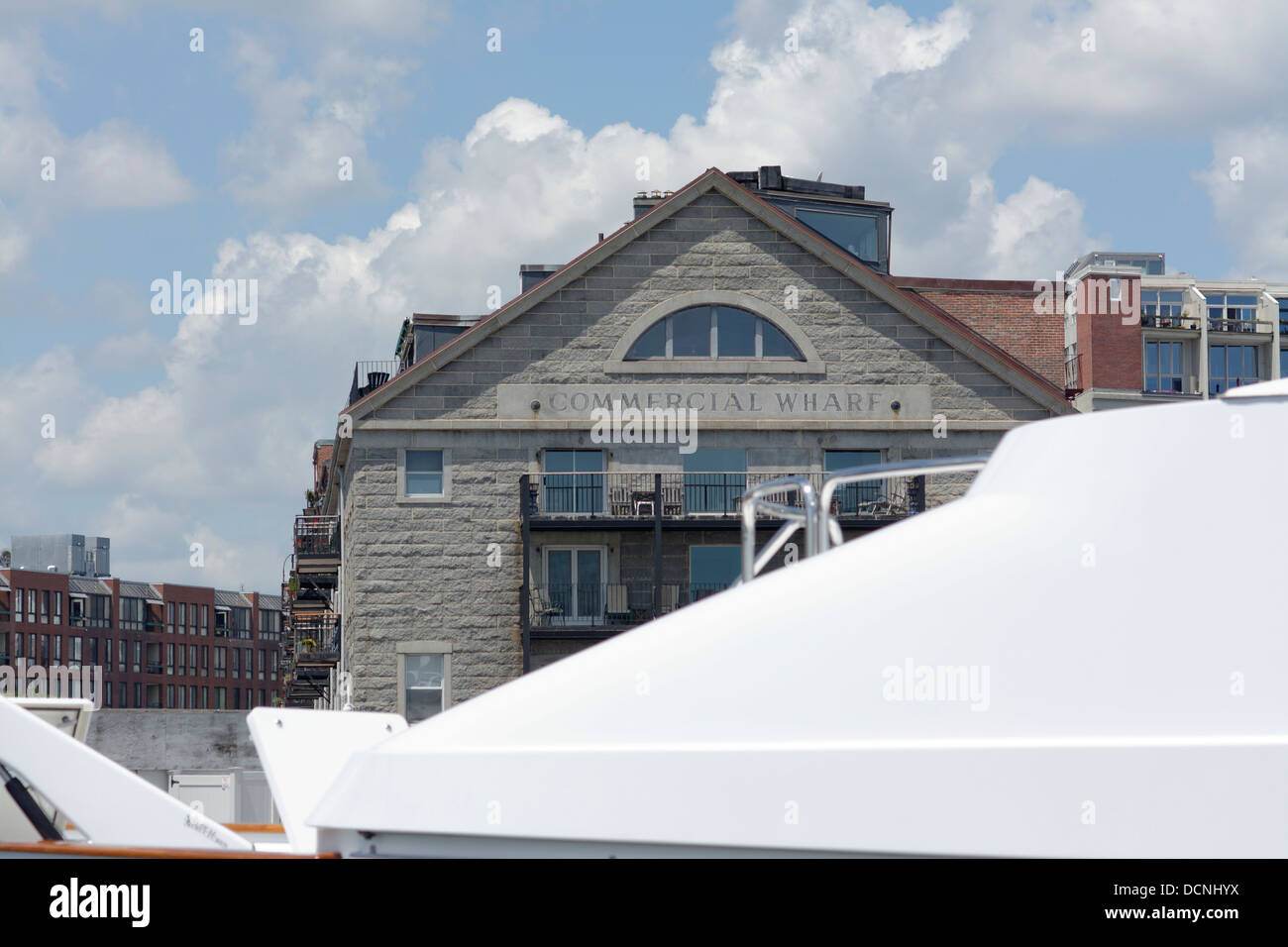 View of Commercial Wharf building from Boston harbor on July 5, 2013 ...