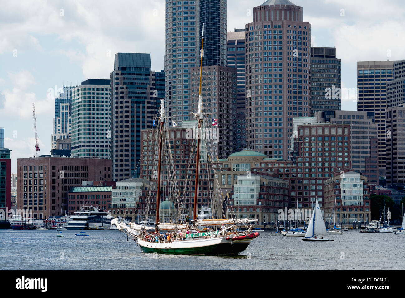 BOSTON, MA - JULY 5: Classic tall ship sailing in Boston harbor on July ...