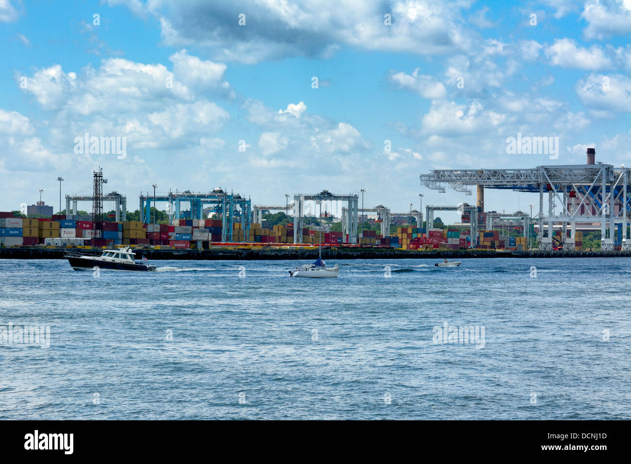 BOSTON, MA - JULY 5: Port of Boston lined with shipping containers from ...