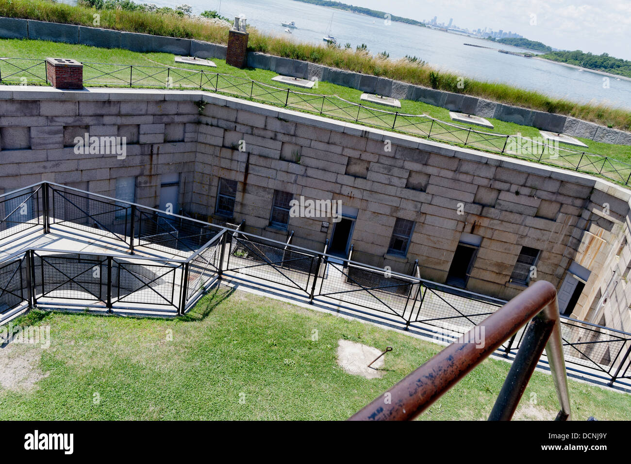 View of fort walls below line of abandoned gun emplacements at Fort ...