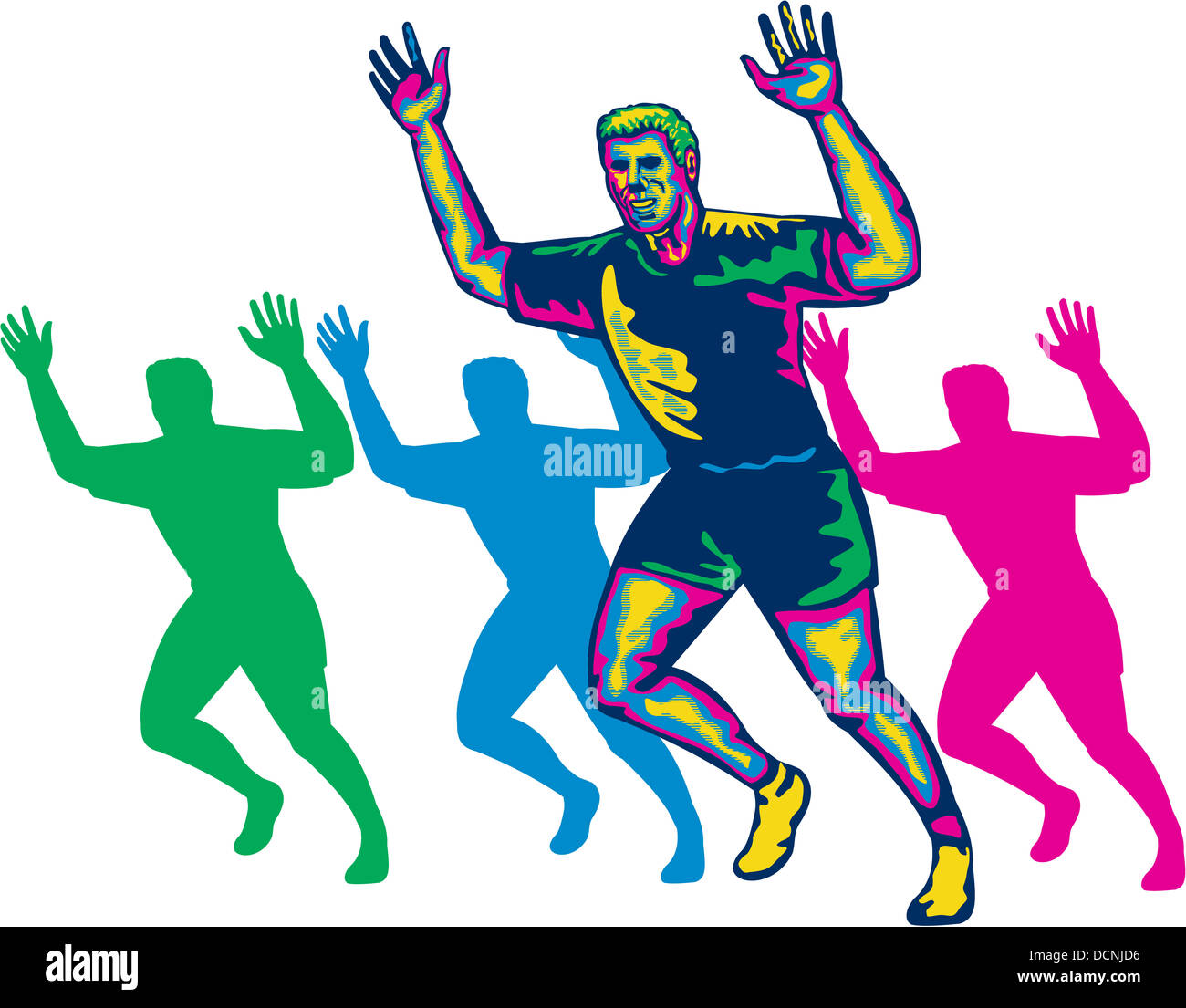 Illustration of a happy marathon runner running with hands up done in ...